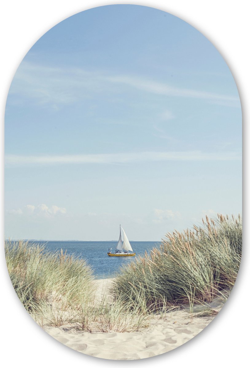 Muurovaal - Kunststof Wanddecoratie - Ovalen Schilderij - Noordzee - Duinen - Boot -... | bol.com