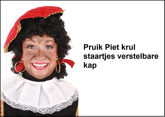 Pieten pruik luxe zwart met staartjes verstelbare kap - Sinterklaas ...