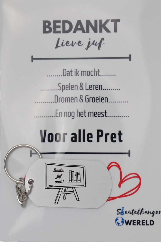 Beste juf ooit Sleutelhanger inclusief kaart - juf cadeau – juffrouw ...