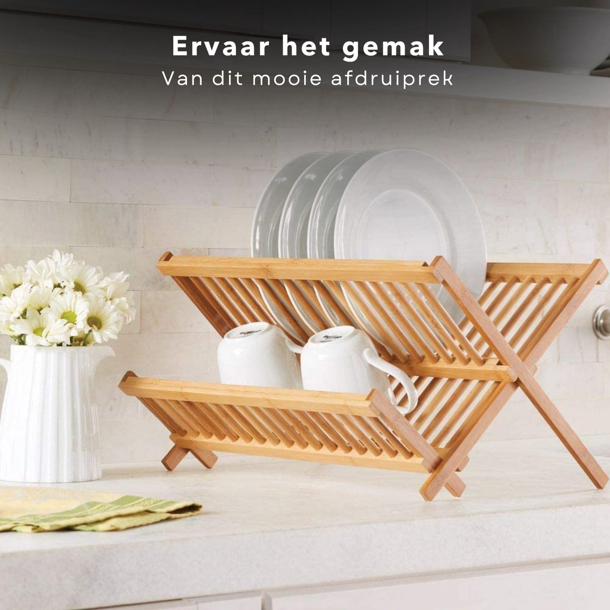 Cheqo® Bamboe Afdruiprek - Afwas - Afdruip Rek - Uitklapbaar - 42x35cm ...