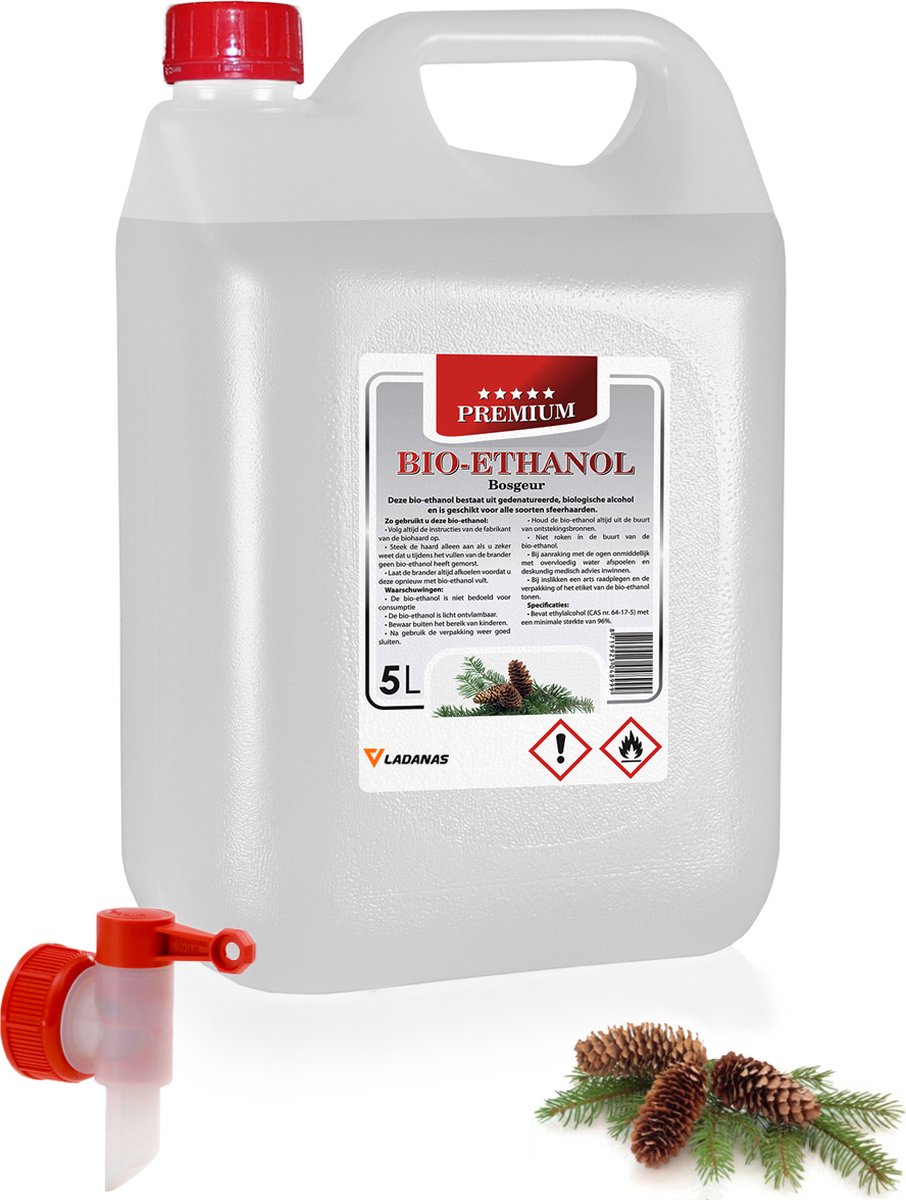 Ladanas® - Bio-Ethanol 5 L + dopkraan - Bosgeur - Bioethanol 96,6% ...