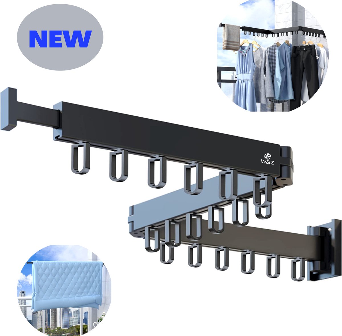 W&Z Droogrek zonder boren Inklapbaar Universeel Wasrek - Zwart | bol.com