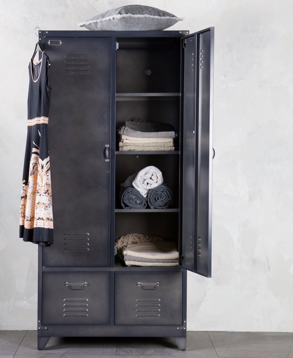 vtwonen Lockerkast Grou - Metaal - Zwart - 90 x 190 x 50 cm (BxHxD ...