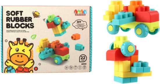 Speelset Zachte Rubber Bouwstenen | Zachte Blokken | Auto 22PCS | bol