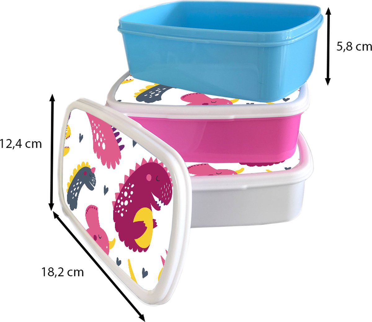Broodtrommel Roze - Lunchbox - Brooddoos - Dino - Patronen - Kind ...