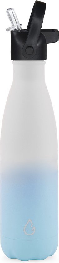Wattamula Design eco RVS drinkfles - mix wit/blauw - extra dop met ...