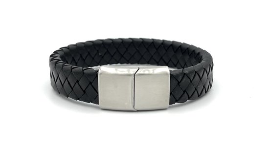 Milez - Armband mannen - armband heren leer breed - Zwart - Maat L ...