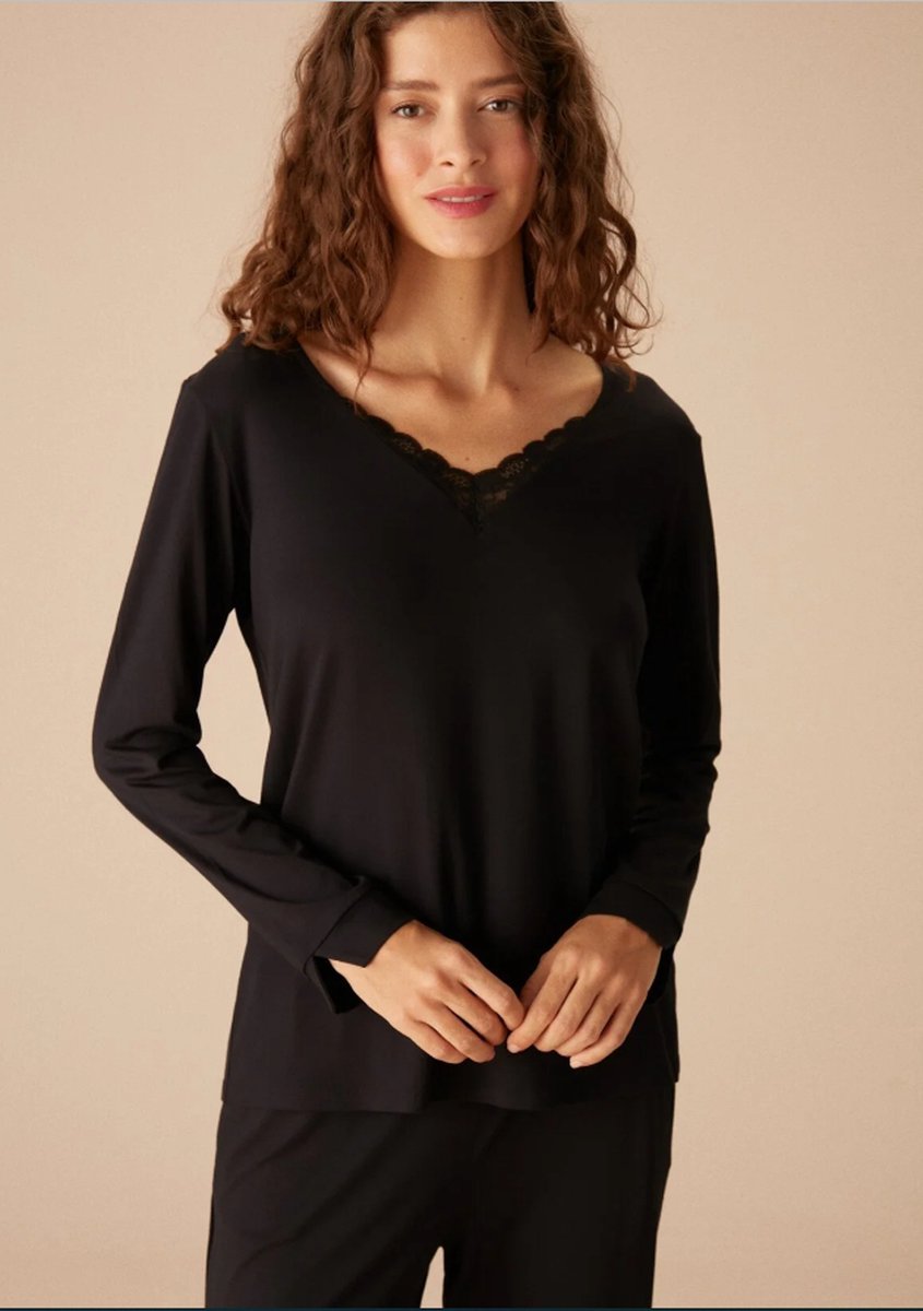 Suwen- Dames Pyjama Set - Homewear -Satijn -Zwart Maat S | bol.com