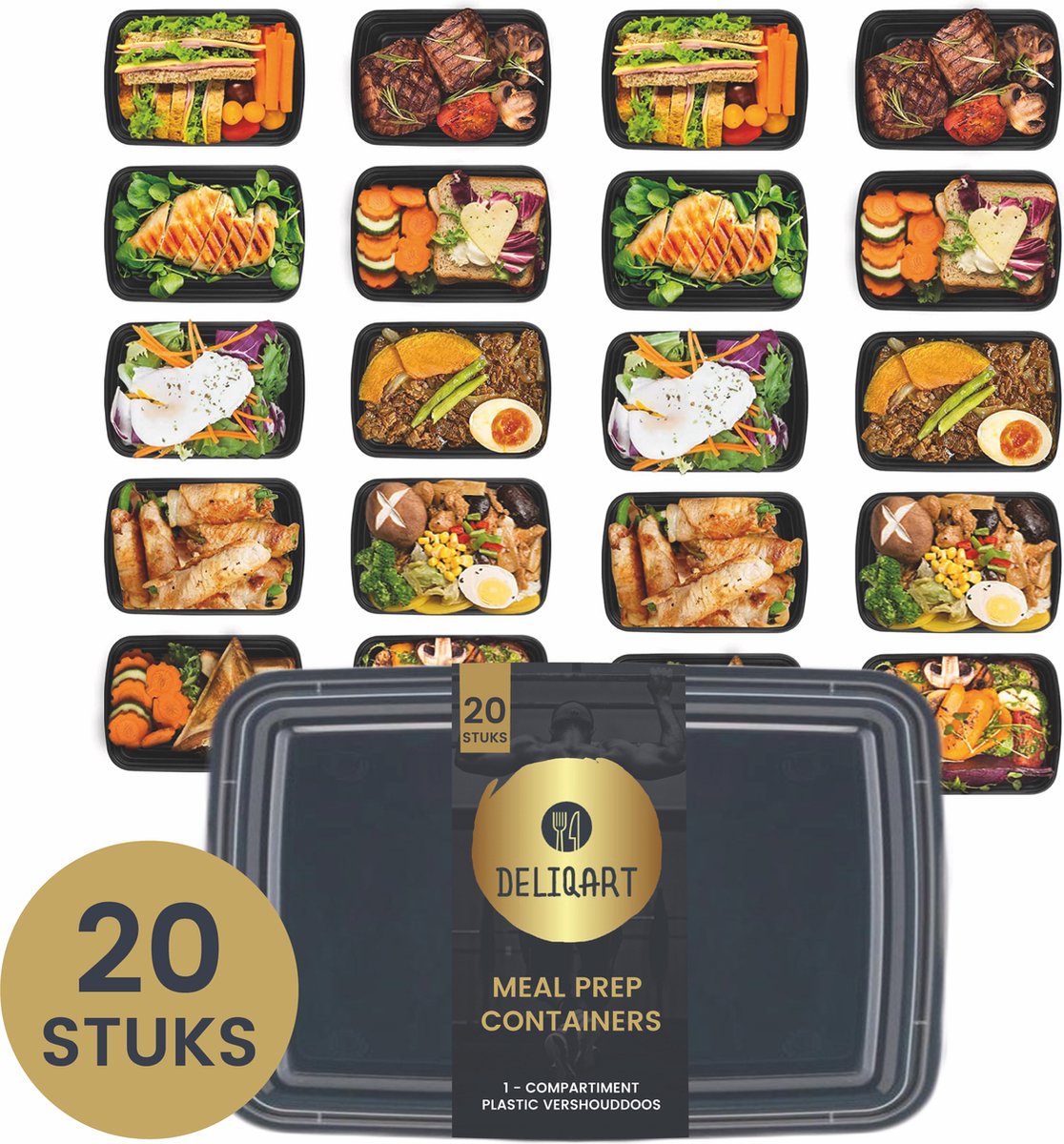 Meal Prep Bakjes - 20 Stuks - 1 Compartiment - Vershoudbakjes - Meal ...