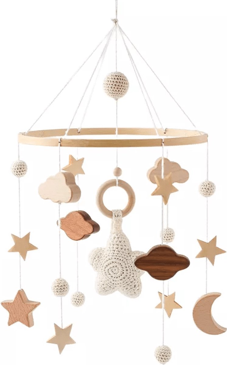 Baby Mobiel Sterren + Houten Mobiel Houder - Boxmobiel – Babyshower ...