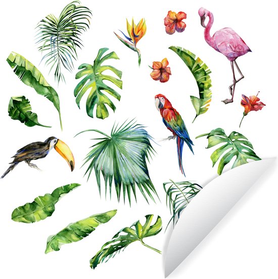 WallCircle - Muurstickers - Behangcirkel - Jungle - Patroon - Dieren - Bladeren -... | bol