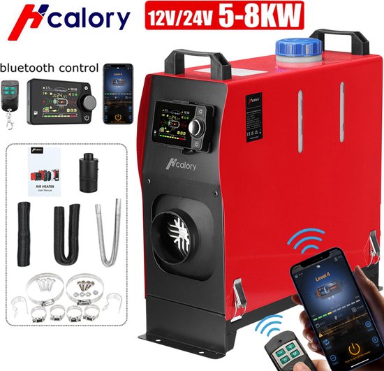 Hcalory Standkachel Met Bluetooth en App bediening 12V 24V 5-8KW - Rood ...
