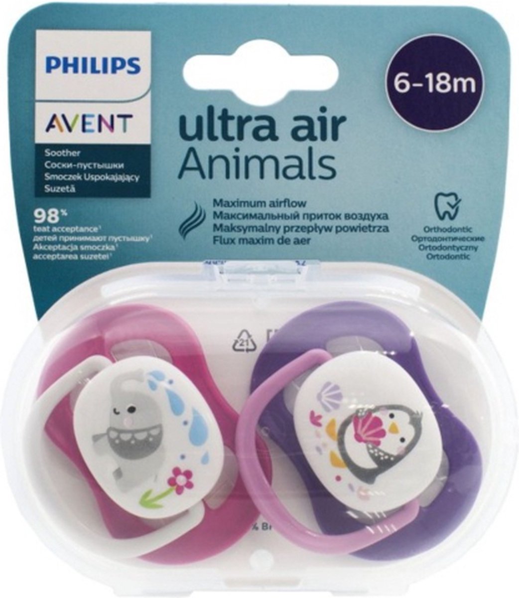 Philips Avent - Ultra Air Animals Fopspeen - 6-18 m Roze | bol.com