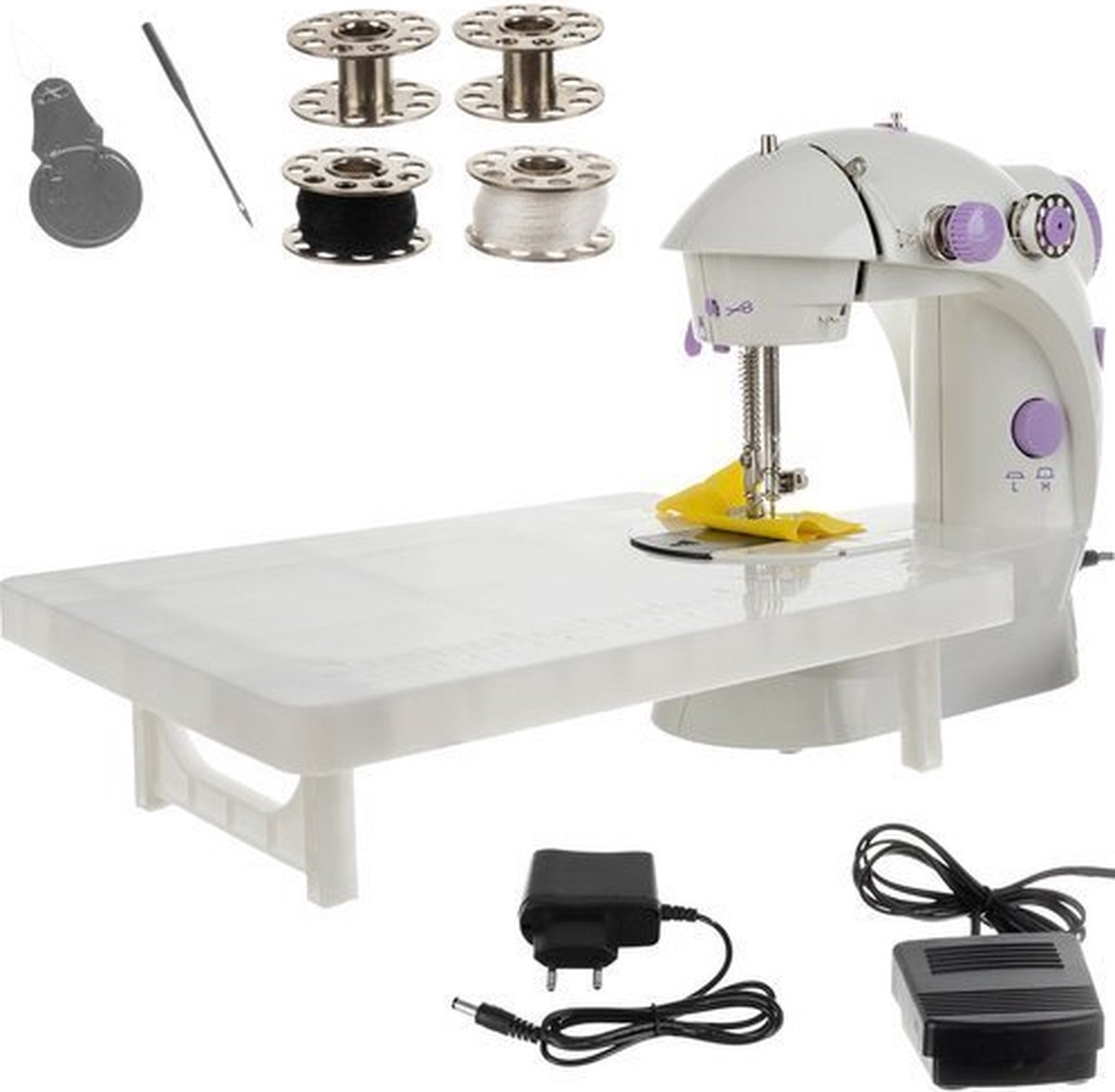 Mini Naaimachine met extra Tafel - Wit - Adapter of Batterij - SM 202A ...