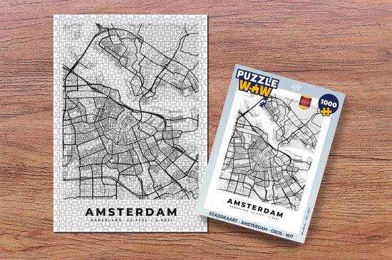 Puzzel Stadskaart - Amsterdam - Grijs - Wit - Legpuzzel - Puzzel 1000 ...