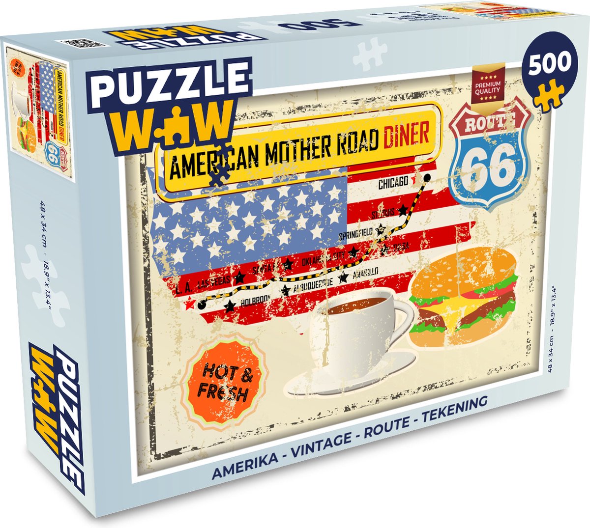 Puzzel Amerika - Vintage - Route - Tekening - Legpuzzel - Puzzel 500 ...