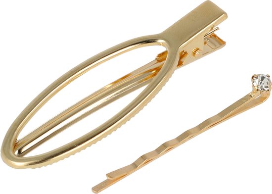 Haarspeld Duckklem + Schuifspeldje Strass Open Vorm Rond Goud Haarklem ...