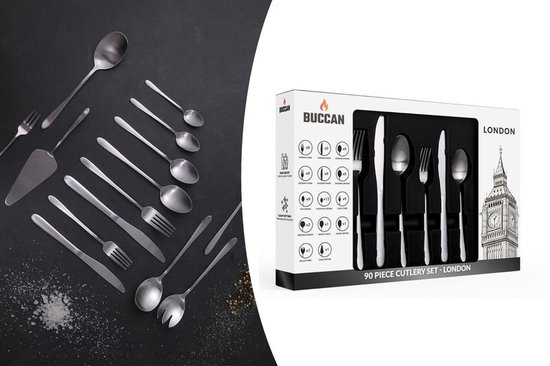 Buccan | 90-delige bestekset (matzilver) | Bestekset model London | bol.com