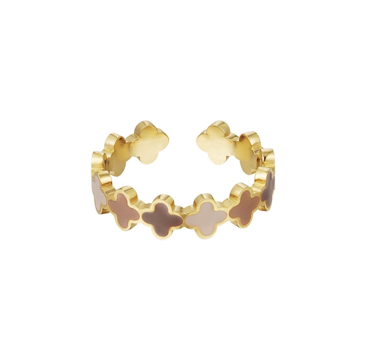 Ring - Yehwang - Klaver Goud Bruin Beige - Stainless steel | bol.com