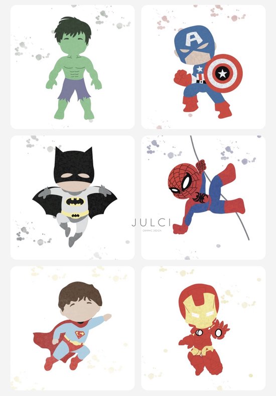 Marvel superhelden kinder posters voor de kinderkamer set 6 stuks A4 ...