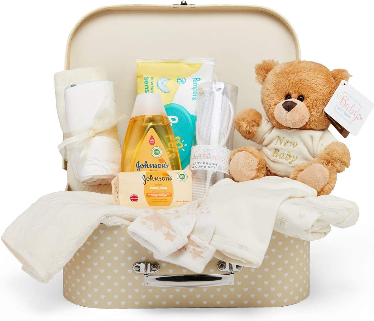 Coffret cadeau bébé - Panier neutre rempli de produits pour bébé dans ...