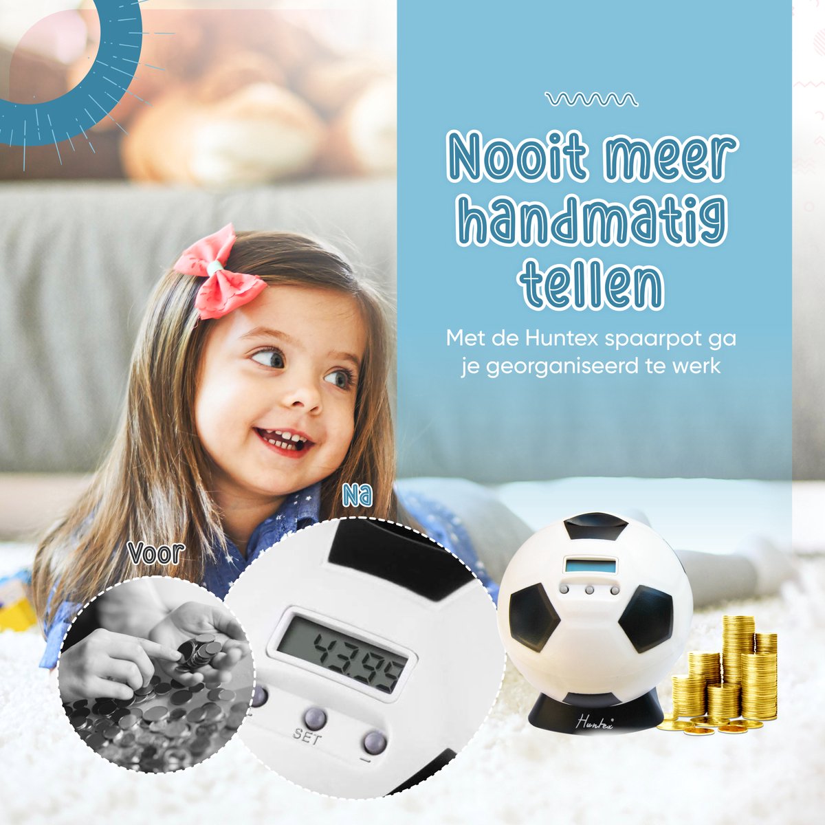 Huntex Digitale Voetbal Spaarpot Met Muntenteller - 1,75 Liter - Geschikt Voor Euro's... | bol.com