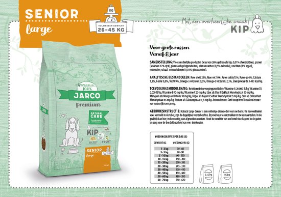Jarco Dog Natural Large Senior kip - Hondenvoer - 15kg | bol.com