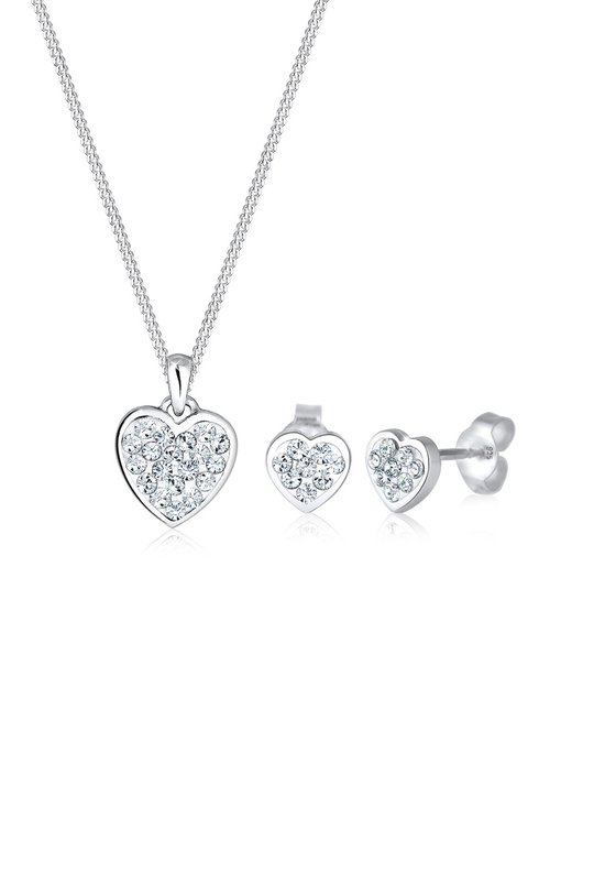 Elli Dames Sieraden Set dames hart met kristallen in 925 sterling ...