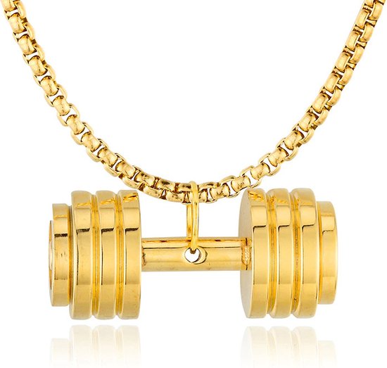 Daanslightshop Halsketting - Dumbbell hanger - Goudkleurig - 60 cm ...