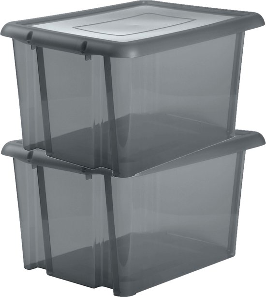 EDA Opbergbox 80L - 3x - grijs - stapelbaar - L56 x B50 x H36 cm ...