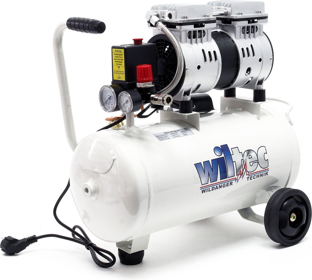 Geluidsarme luchtcompressor met 24 liter tank 1pk, 98 l/min en 750W | bol.