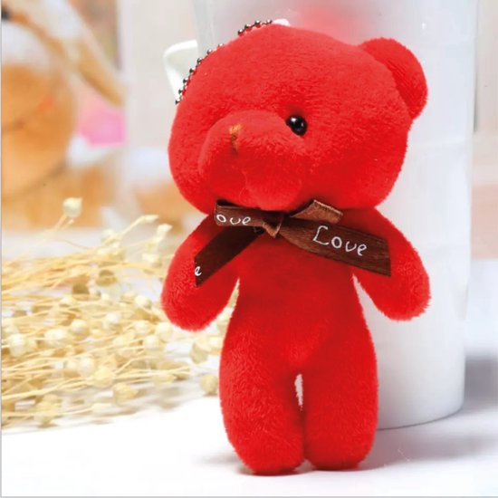 Sleutelhanger pluche beer - Rood - 13 cm - knuffel dier | bol