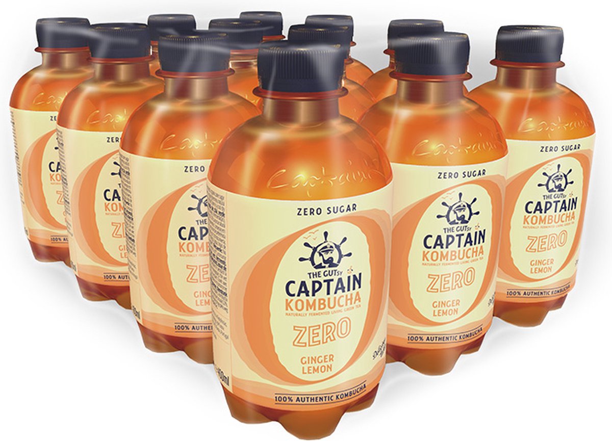 The GUTsy Captain | Kombucha Zero | Ginger & Lemon | Tray | 12 x 400 ml ...
