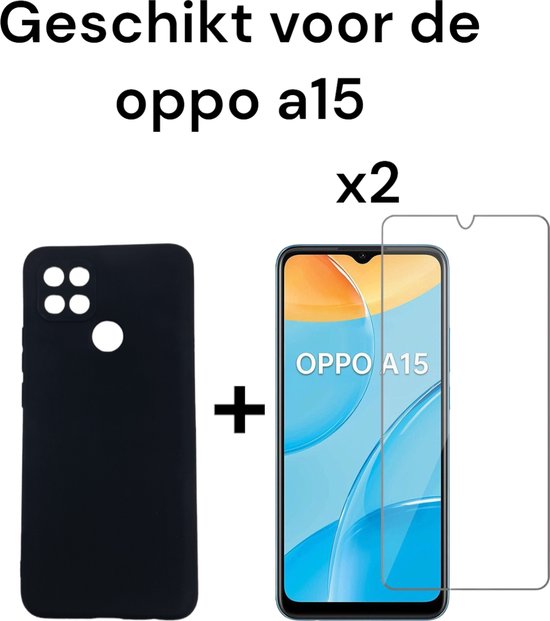 OPPO A15 siliconen zwart hoesje + 2x screen protector OPPO A15 black ...