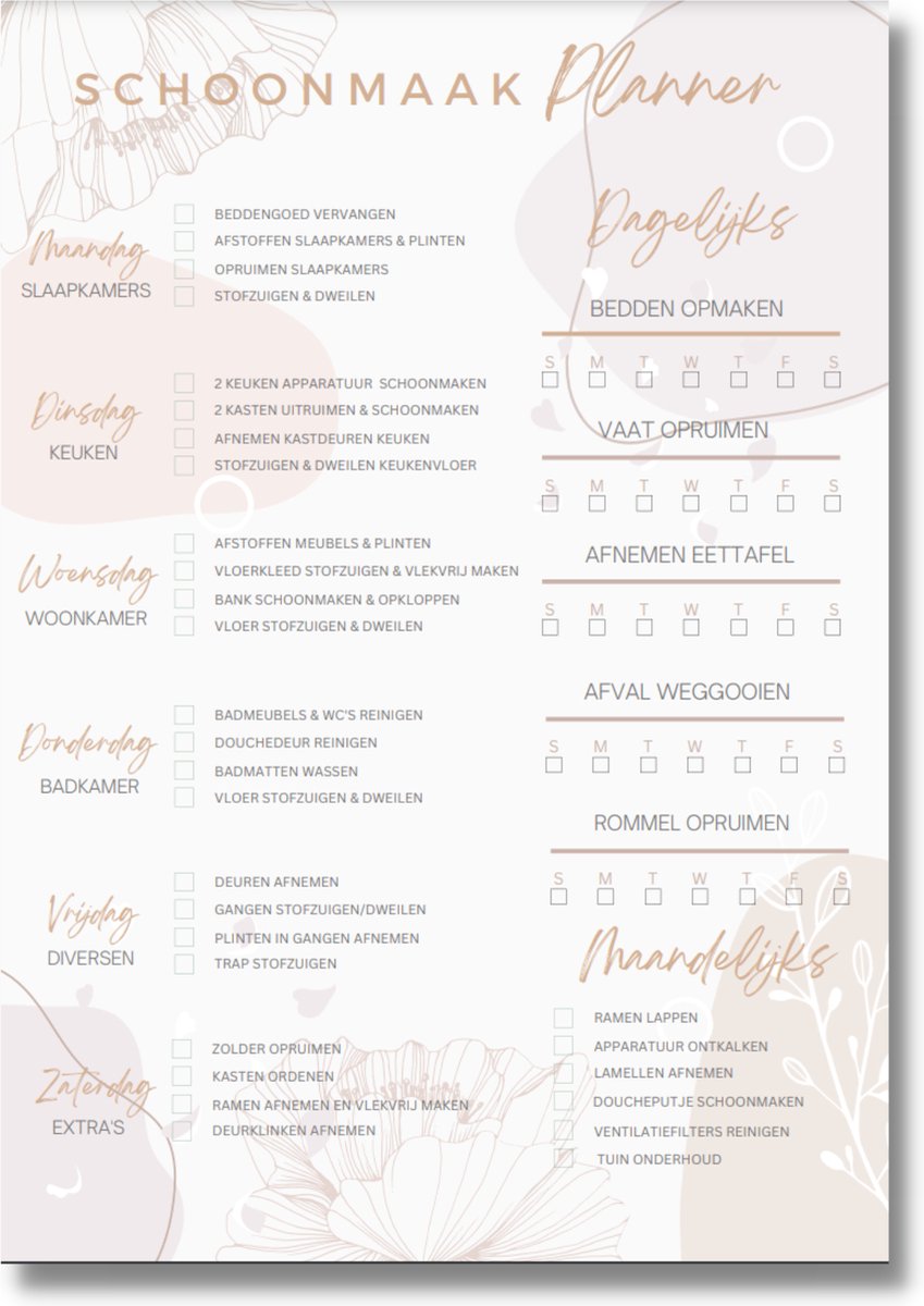 Weekplanner schoonmaak - Schoonmaakplanner - Huishoudplanner ...