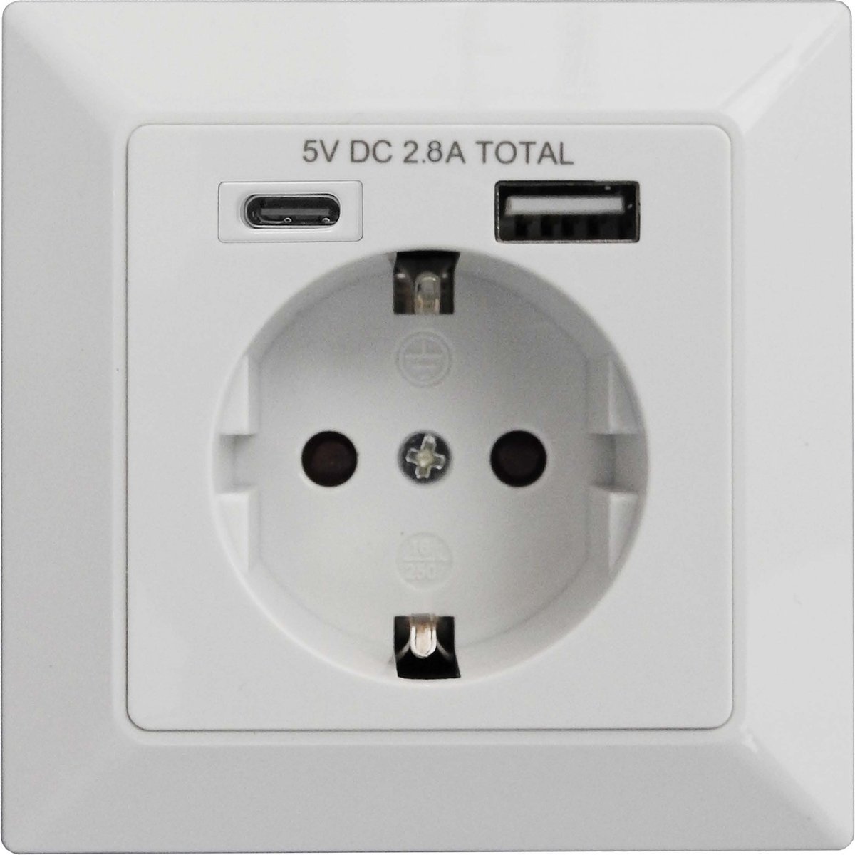 Wandcontactdoos Met 2 USB Poorten (USB A & USB C) - Inbouw Stopcontact ...
