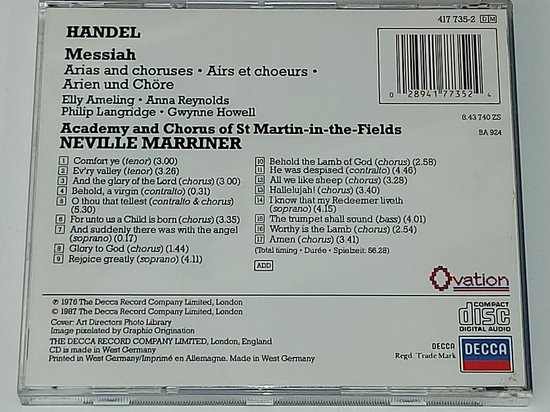 Handel: Messiah - Arias and Choruses, Neville Marriner | Muziek | bol