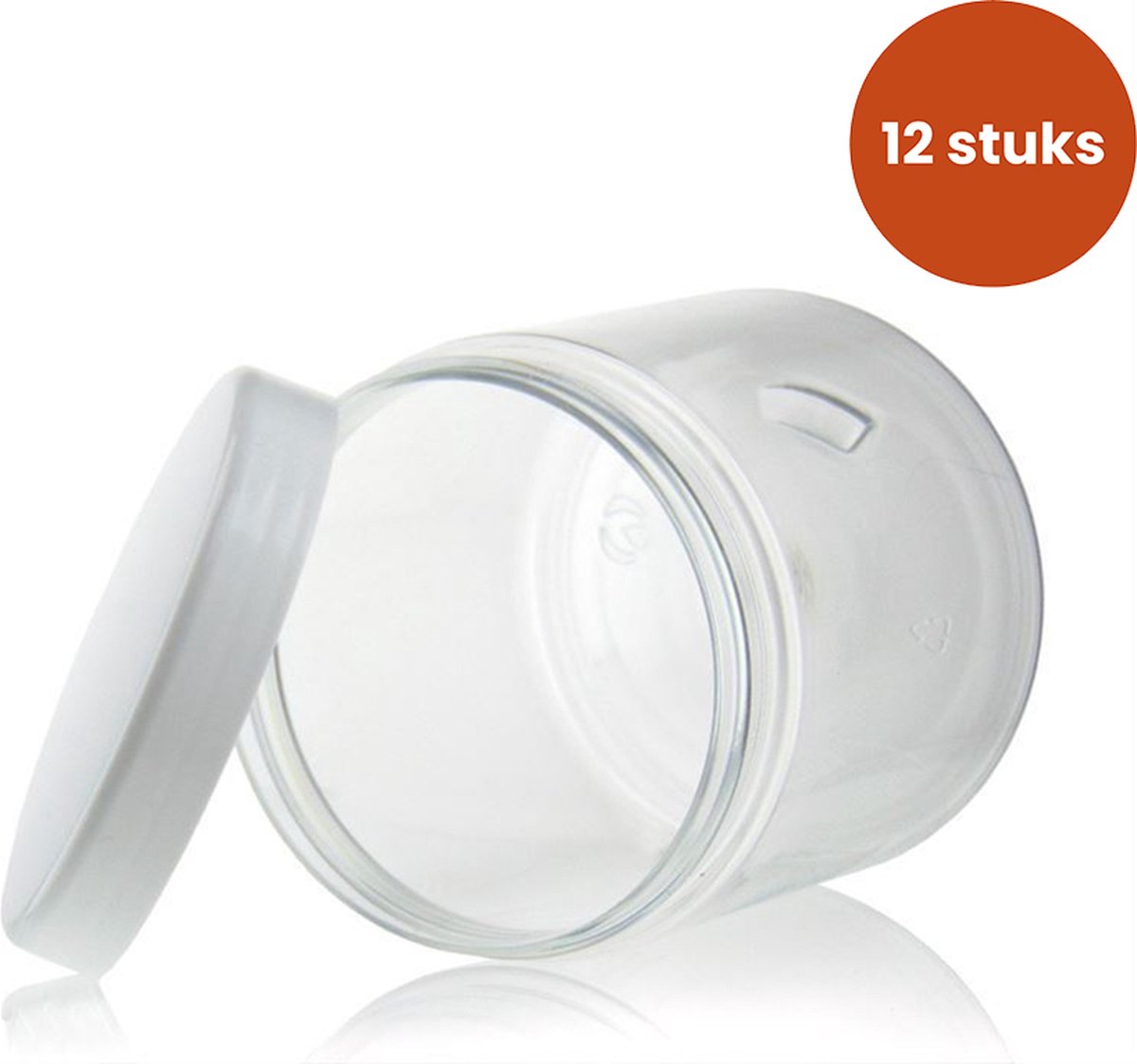 set van 12 transparante PET bokalen met wit plastic deksel 750ml | bol.com