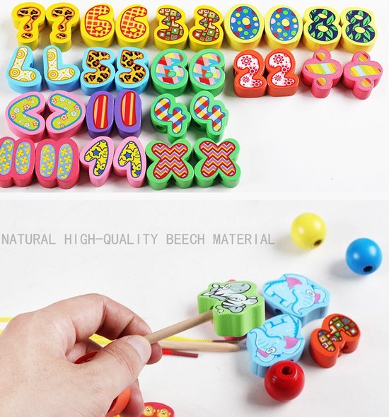 QZM Grote Houten Rijgkralen 68 delig met Opslagemmer - Dieren & Vormen ...