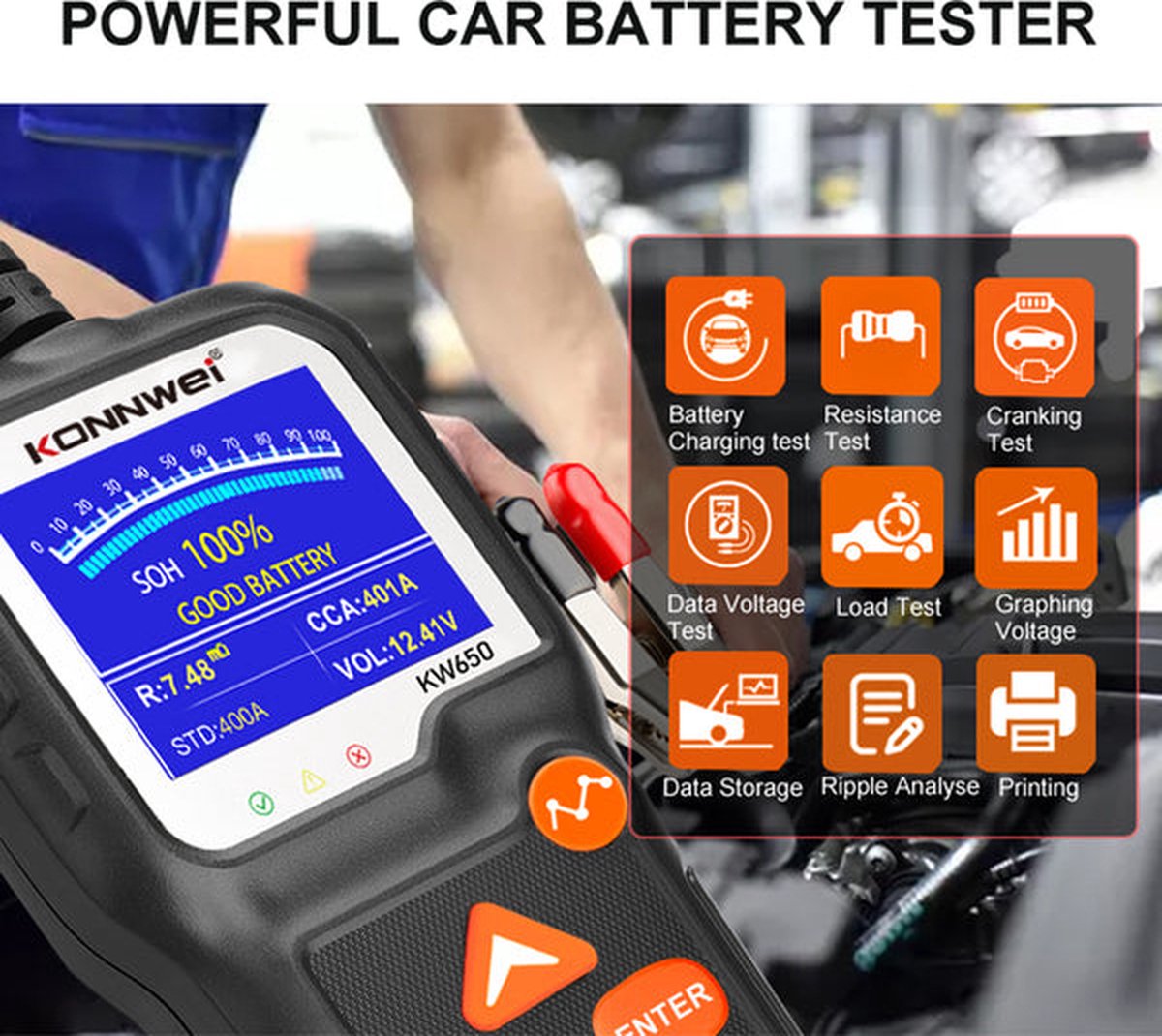 KONNWEI KW650 6V- 12V auto motorfiets accu grasmaaier detector met 2,4 ...