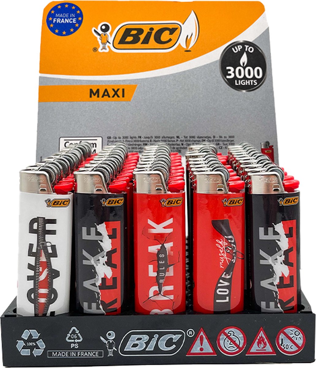 BIC MAXI aansteker J26 Display(50stuks) - Design Red ,Black & White | bol.com