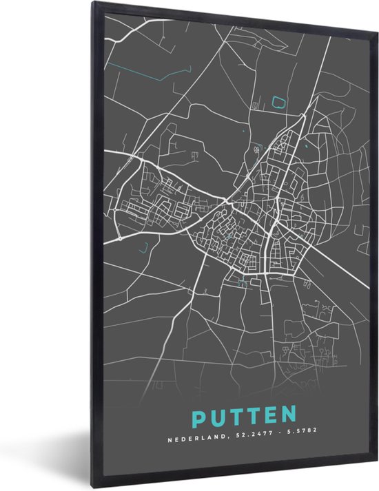 Fotolijst incl. Poster - Putten - Stadskaart - Kaart - Plattegrond - 80x120 cm -... | bol