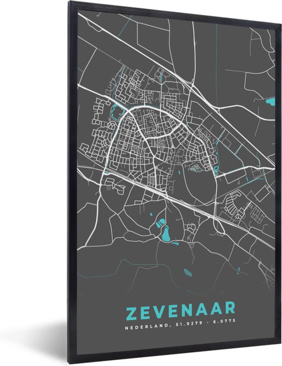 Fotolijst incl. Poster - Kaart - Zevenaar - Plattegrond - Stadskaart ...
