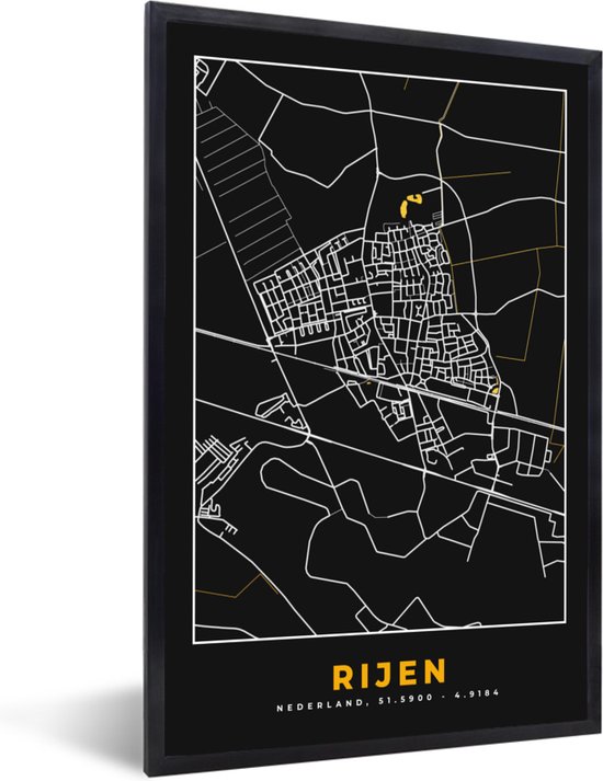 Fotolijst incl. Poster - Stadskaart - Rijen - black en gold ...
