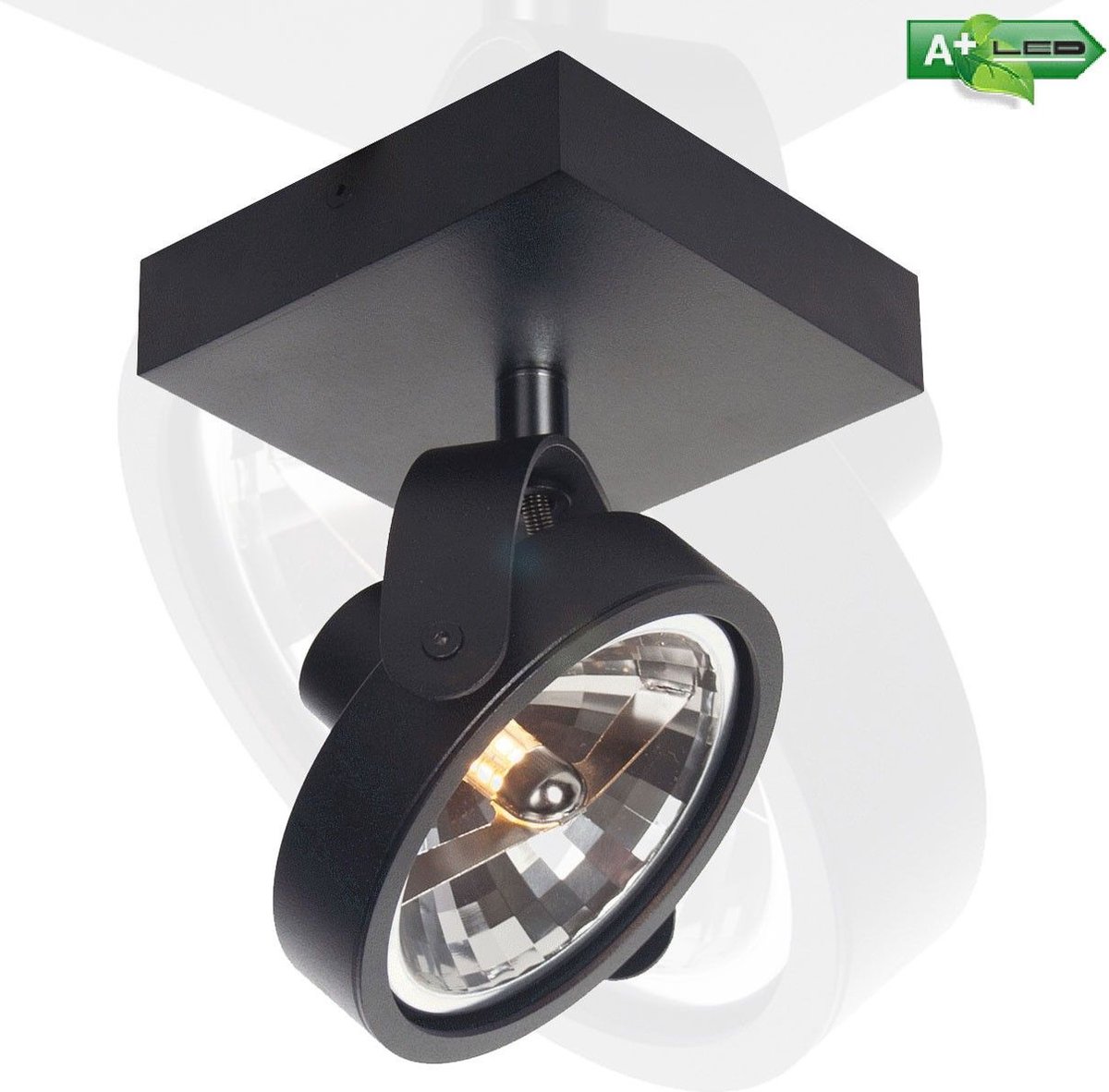 Zwarte led spot | 1 lichts | zwart | metaal | verstelbaar | 12 x 12 cm ...