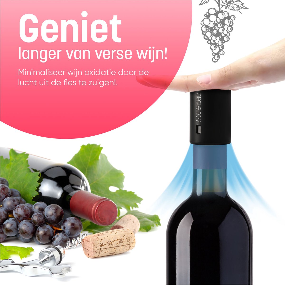 Circle Joy Wijnstopper - Wijndop - Vacuum Wijnstop - Wijnafsluiter ...
