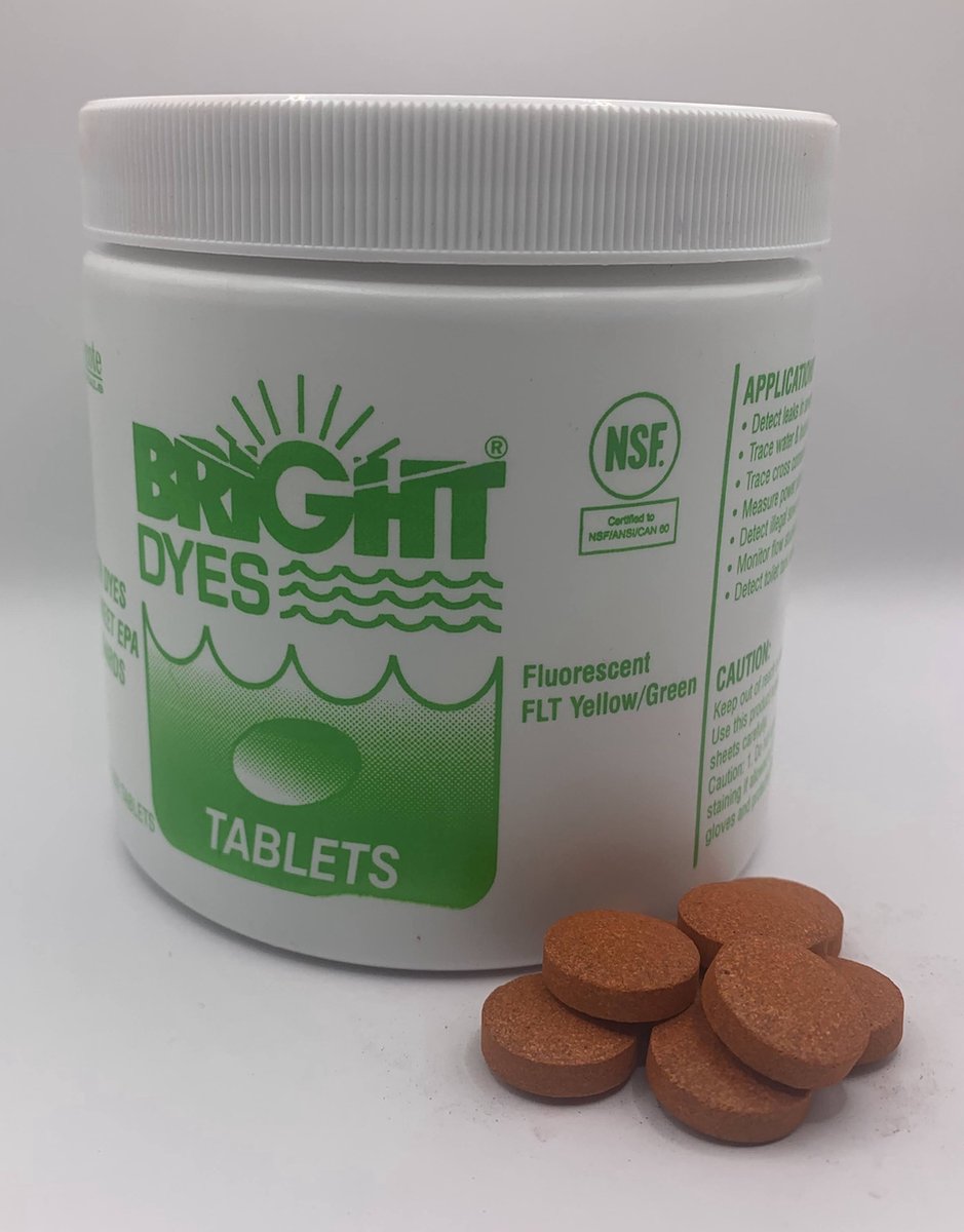 Lekdetectie groene/gele fluorescerende kleurstof tabletten Bright Dyes ...