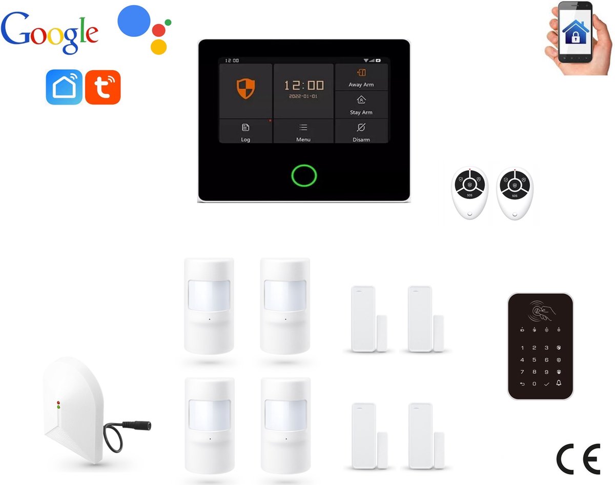 Draadloos smart alarmsysteem werkt met Google en wifi,gprs,sms ST01A-7 ...