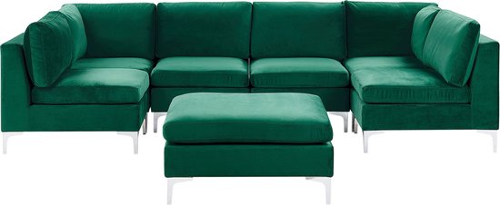 Modulaire U-vormige bank EVJA Fluweel Groen Met ottomaan 6-zitter | bol