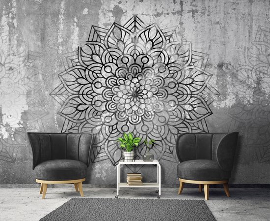 Fotobehang - Vlies Behang - Mandala op Betonnen Muur - 368 x 254 cm | bol